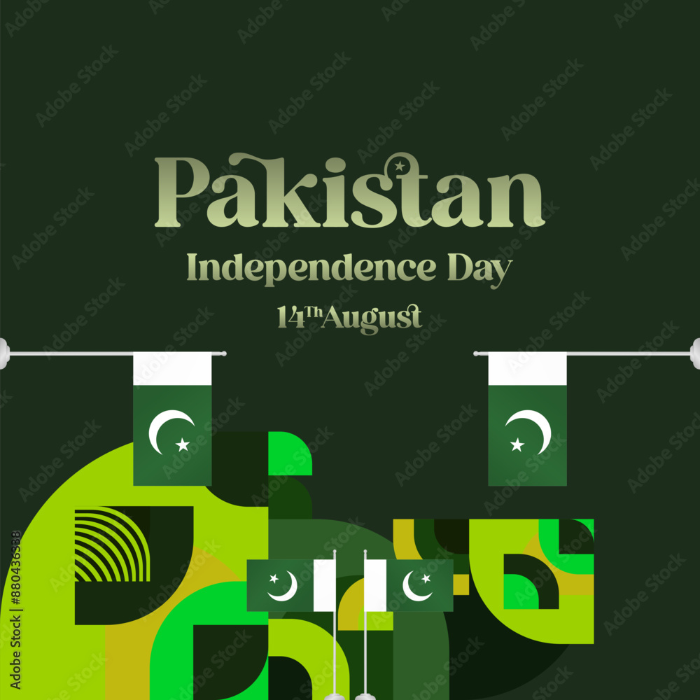Pakistan Independence Day banner in modern geometric style. Square ...