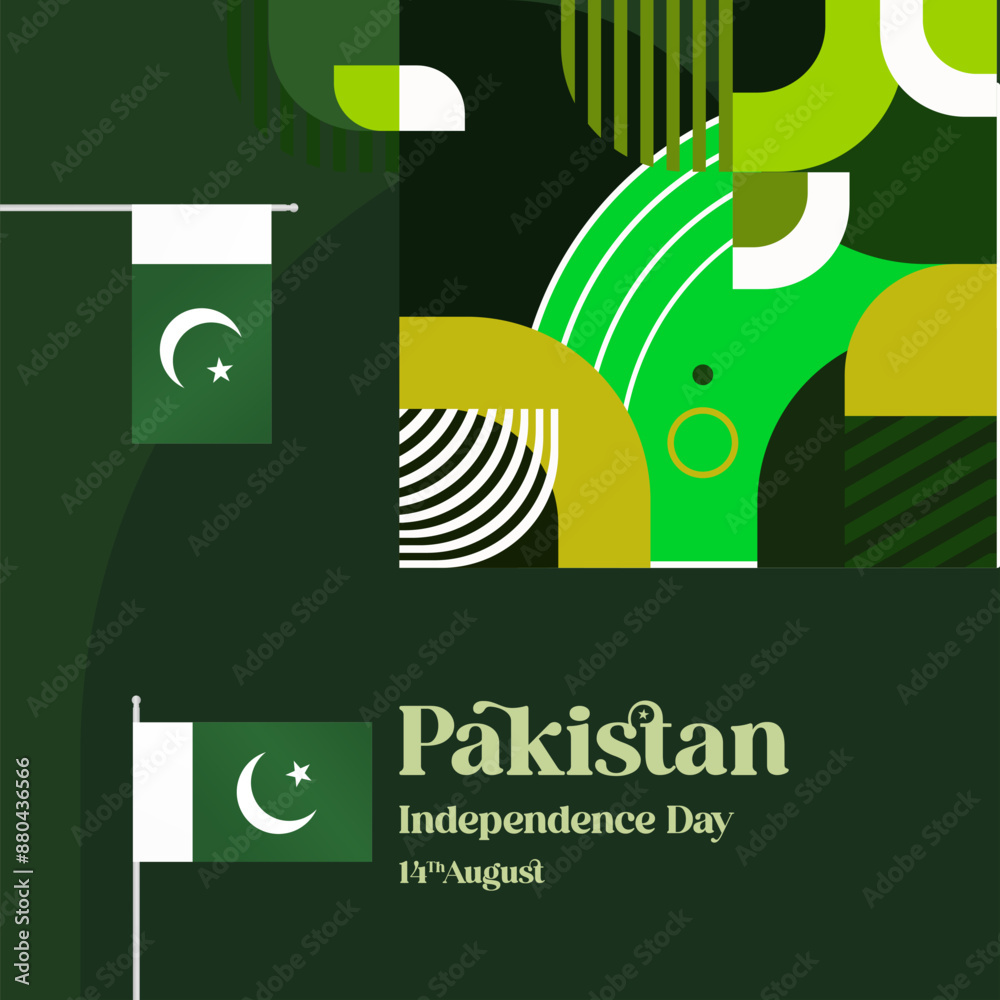 Pakistan Independence Day banner in modern geometric style. Square ...