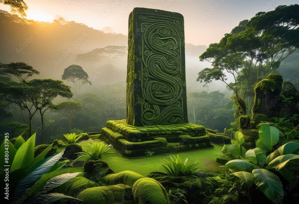 ancient monolith enveloped serpent, historic, landmark, archaeological ...