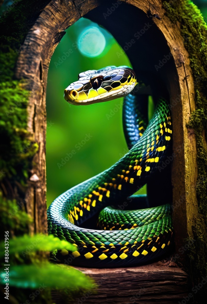 curious snake discovering enchanted woods gateway, exploring, forest ...