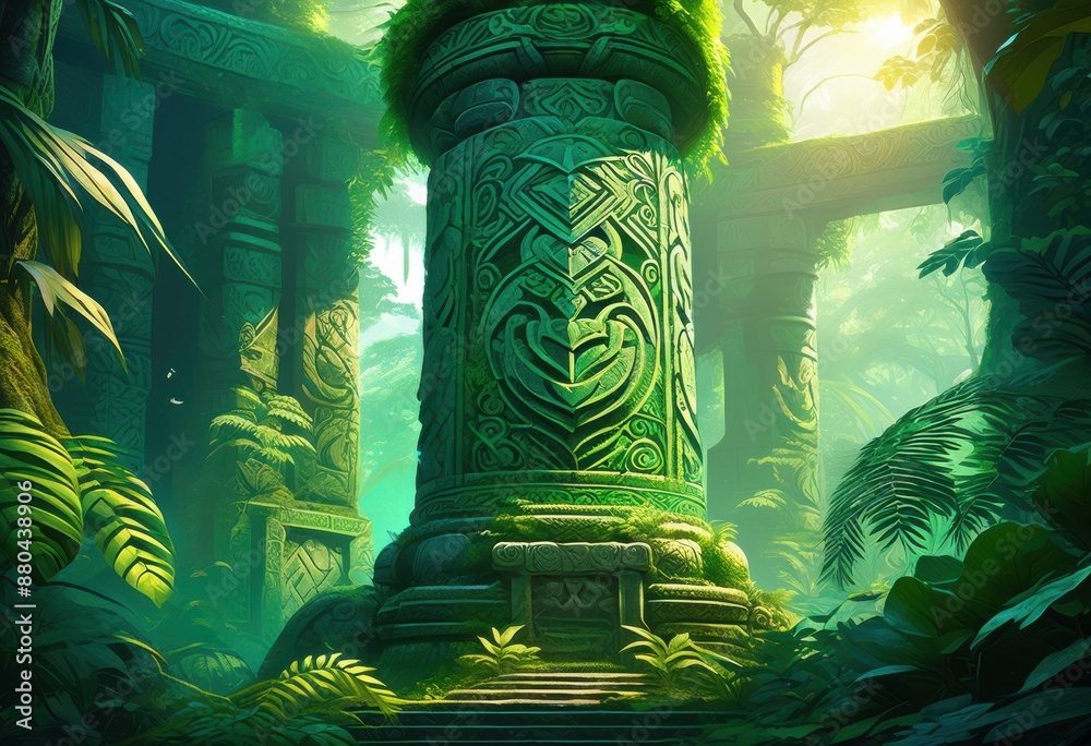 majestic ancient pillar enveloped coiling snake, column, massive ...