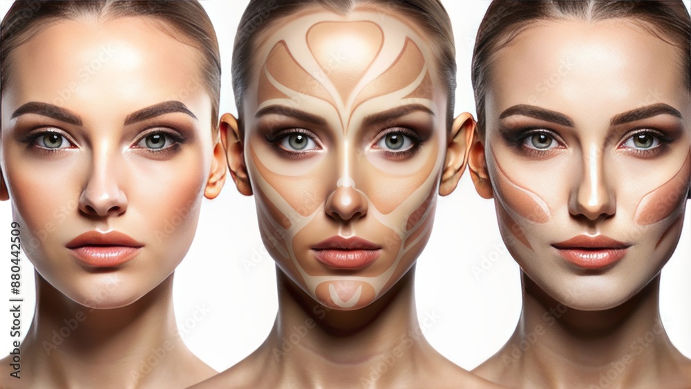 Close-up illustration of step-by-step sculpted contouring process on a ...