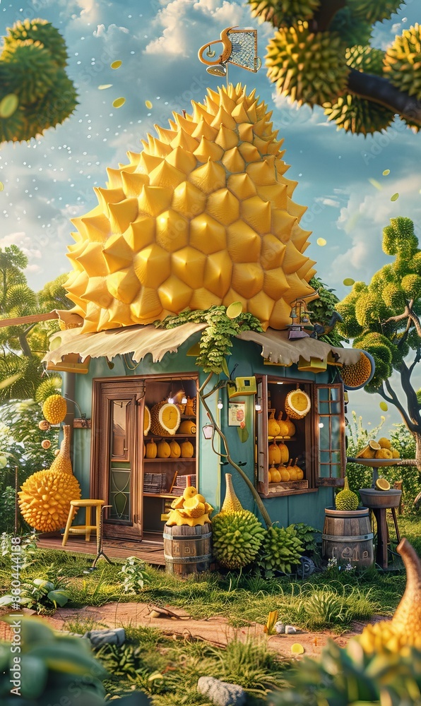 Durian design stall at the durian garden. Stock Illustration | Adobe Stock