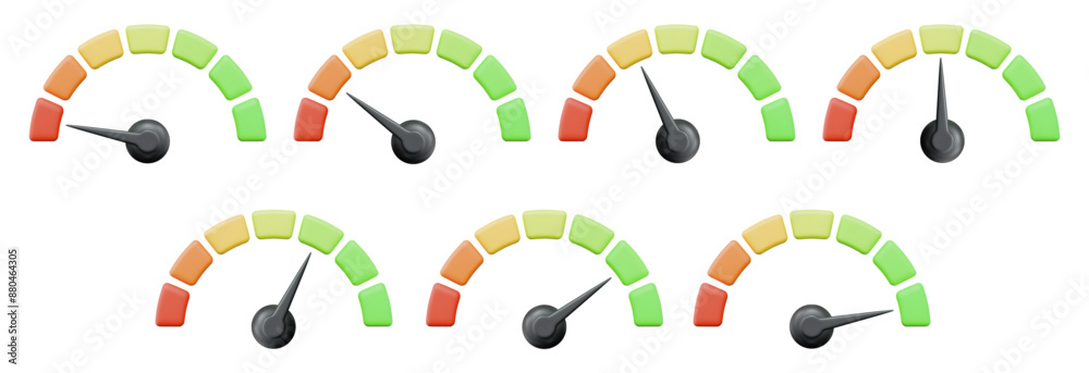 3d speedometer icon. High and low speed status. Scale score of speed ...