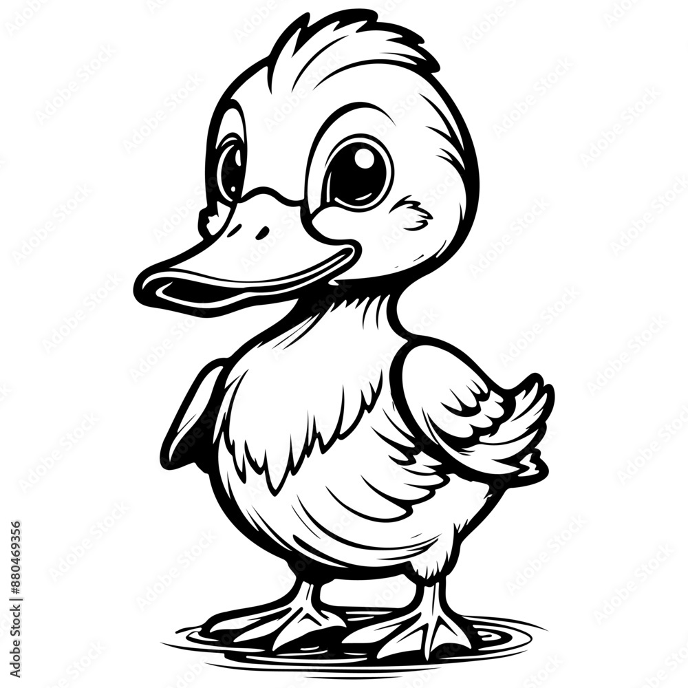 cartoon duck drawing, outline cartoon line, vector engraving with ...