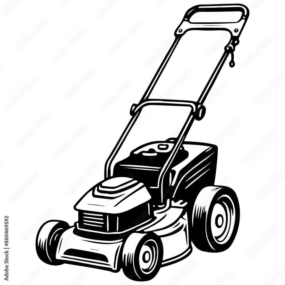 cartoon lawnmower drawing, vector realistic outline line, transparent ...
