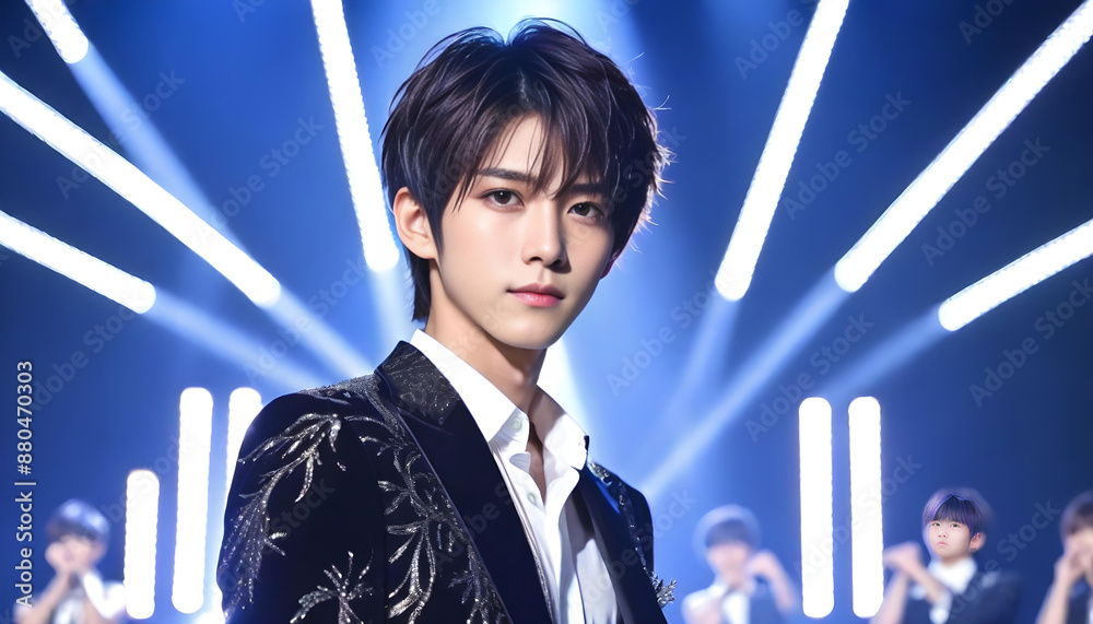 Portrait of handsome and cool Korean man like K-pop idol, stage ...