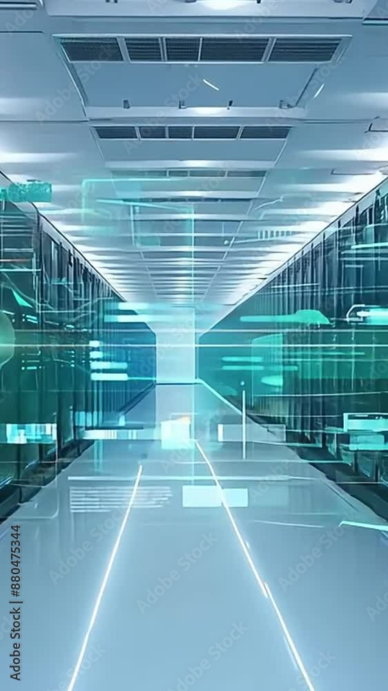 Hightech data center with server racks digital connections ...