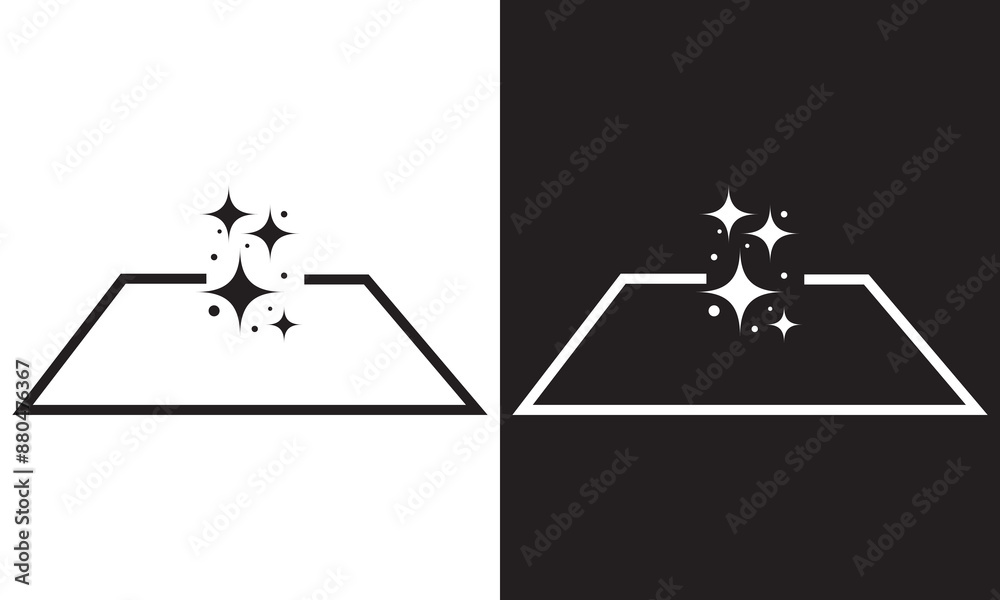 clean surface icon, easy cleaning, thin line symbol isolated on black ...