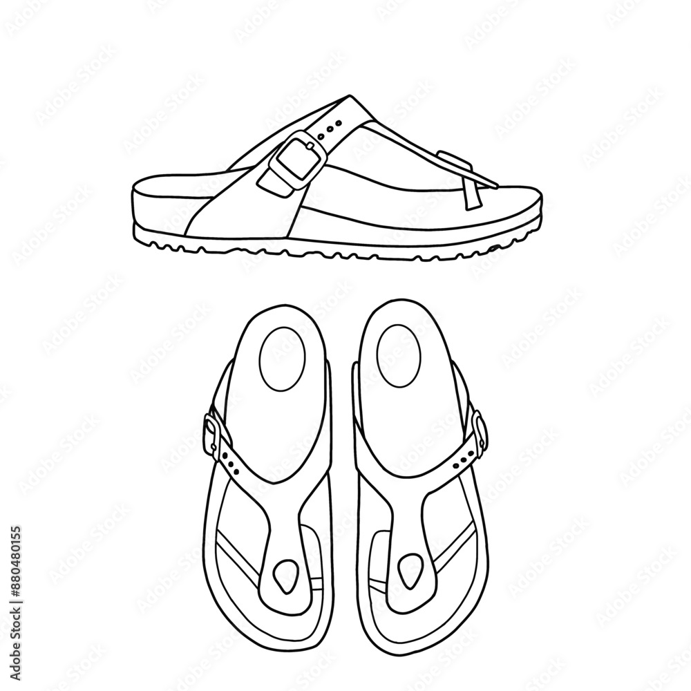 Women's sandals are comfortable to support summer line art. Technical ...