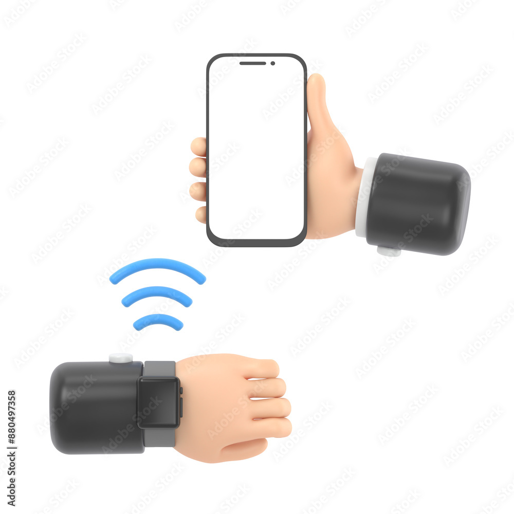 Transparent Backgrounds Mock-up. 3d icon nfc smart watch connected to ...