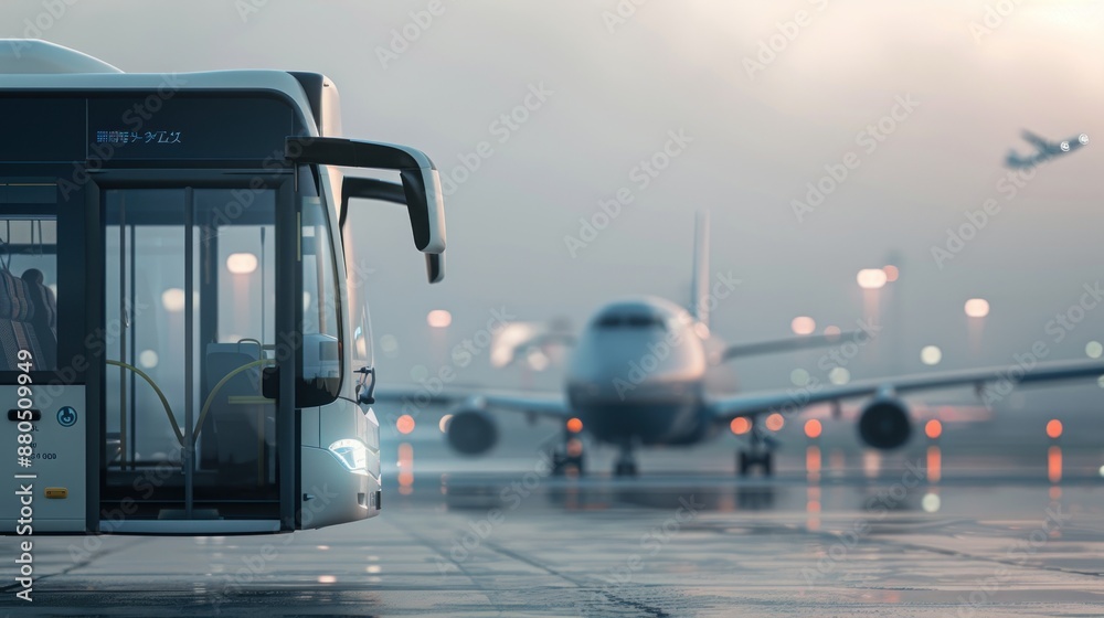 shuttle bus brought people to the airport for the flight, a modern ...