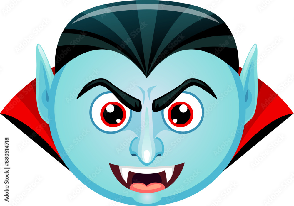Cartoon Halloween vampire emoji character. Vector pale ghoul evil face ...