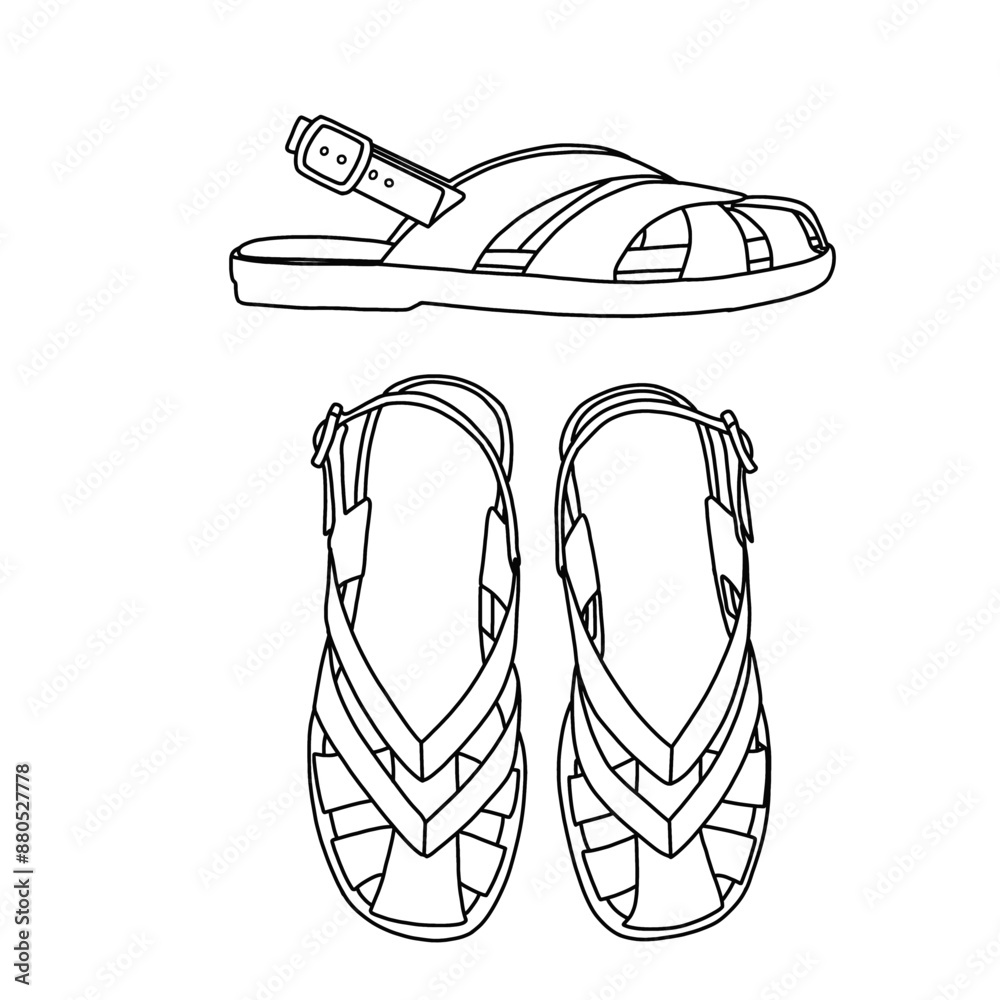 Women flat sandal with buckle. Technical sketch drawing of sandal for ...