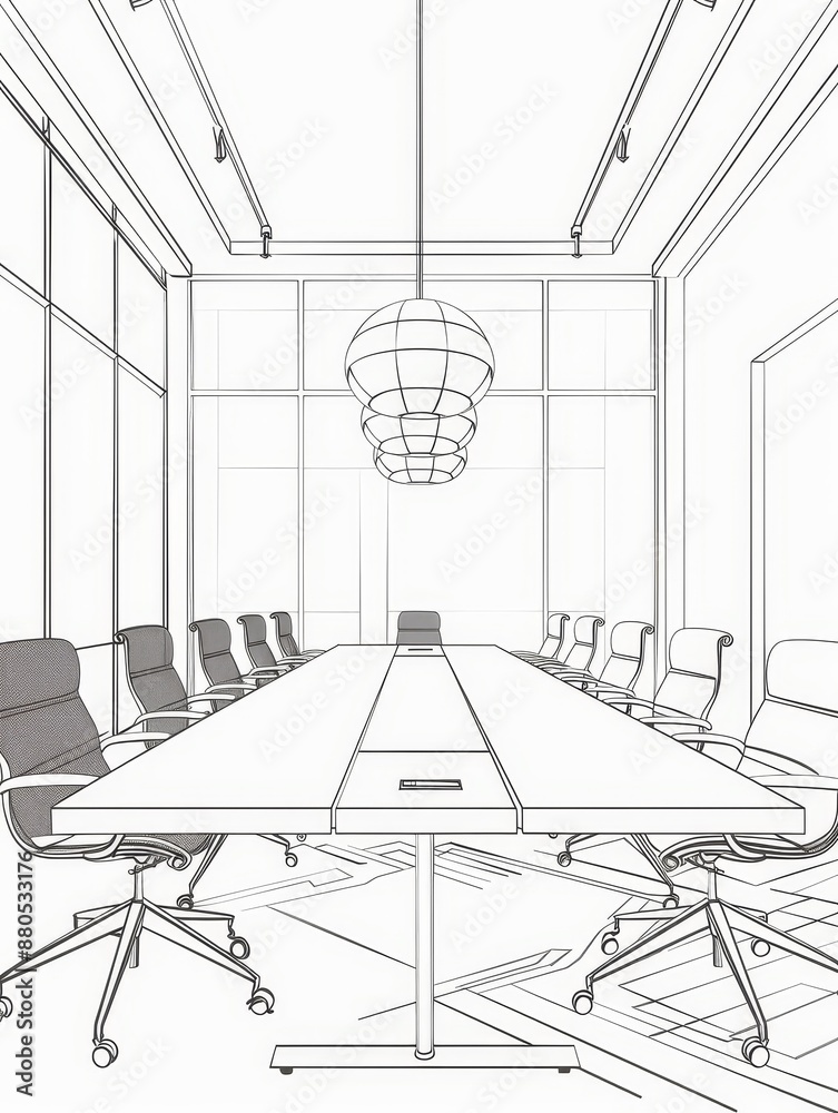 Conference Room Interior Design Outline - A sketch of a modern ...
