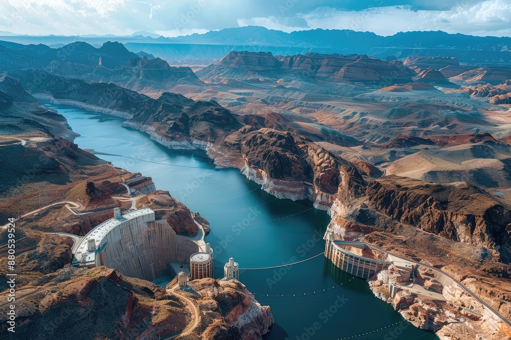 The giant dam is flanked by cliffs. beautiful natural views from the ...