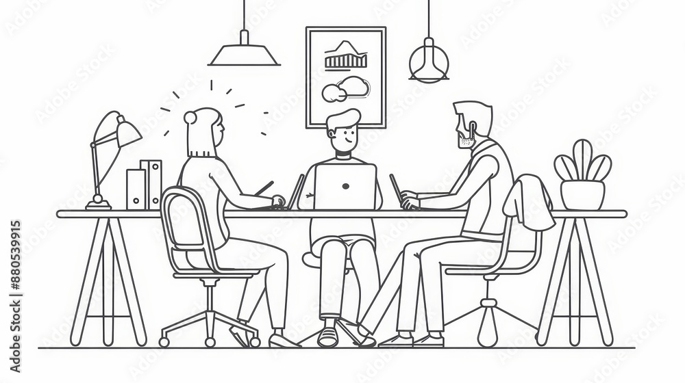 Teamwork and Collaboration: A Line Art Illustration of Three Colleagues ...
