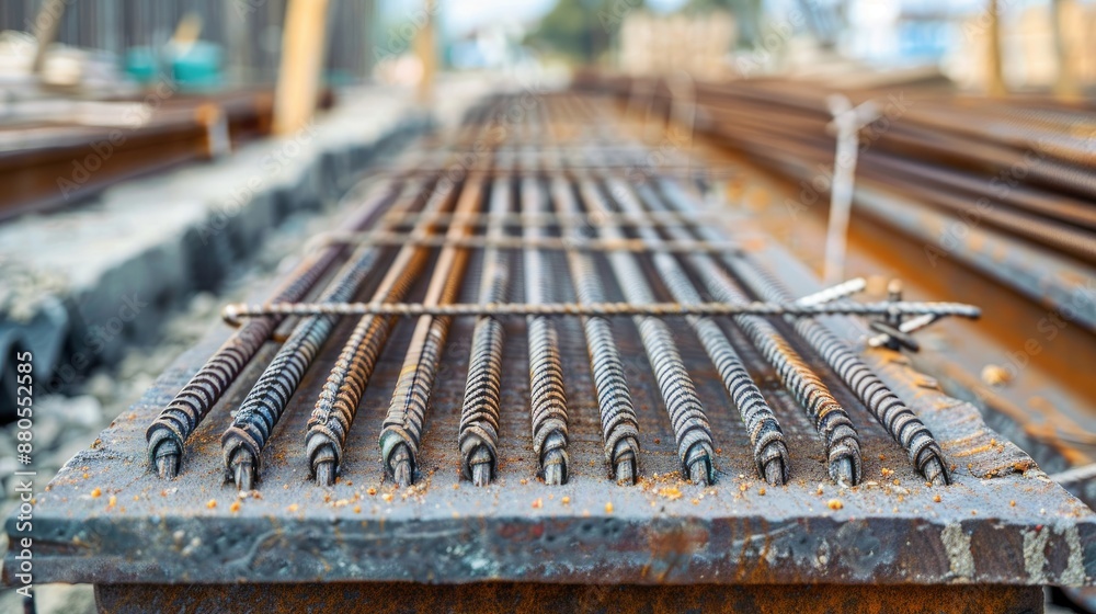 Reinforced steel bars in construction background with copy space Metal ...
