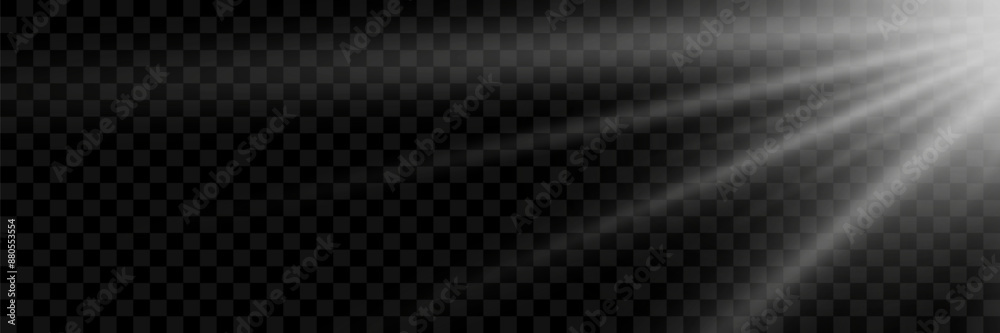 Bright white rays of light and sun, spotlights, illumination on a ...