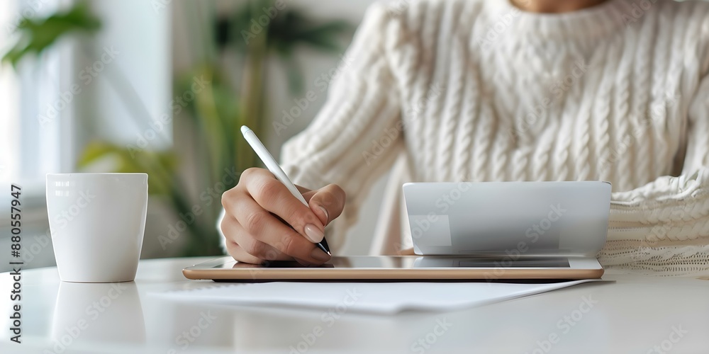 Using a stylus pen on a digital tablet for writing or drawing. Concept ...