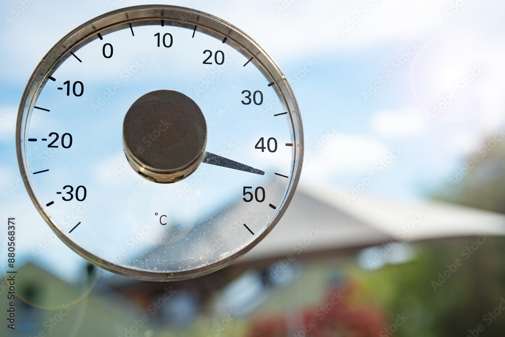 Hot summer day with 45 degrees and blue sky. Seasonal background with ...