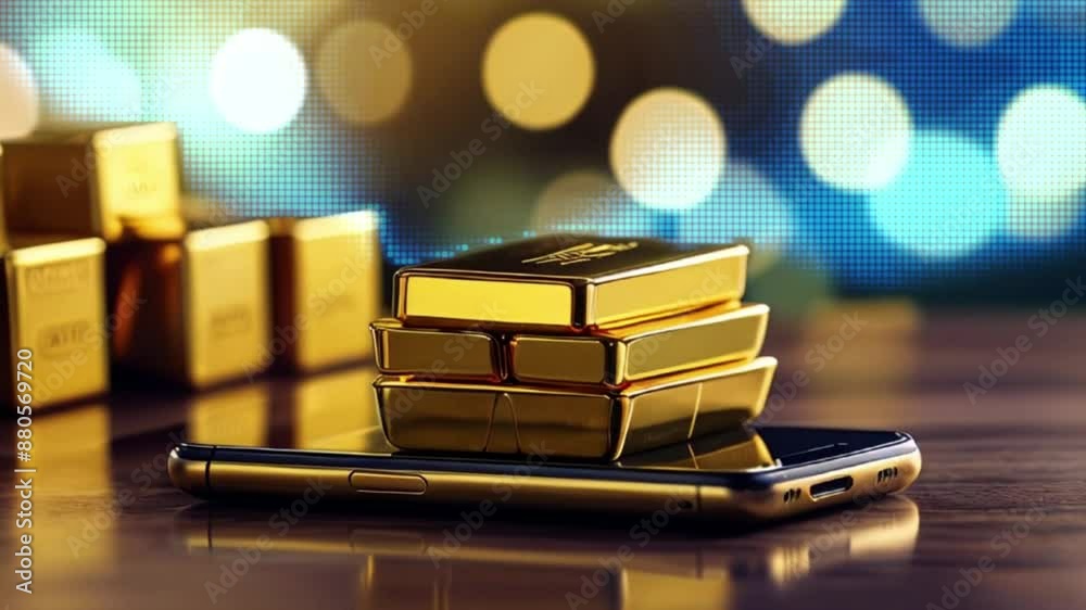 Gold Bars on Smartphone: The image features a pyramid of small gold ...