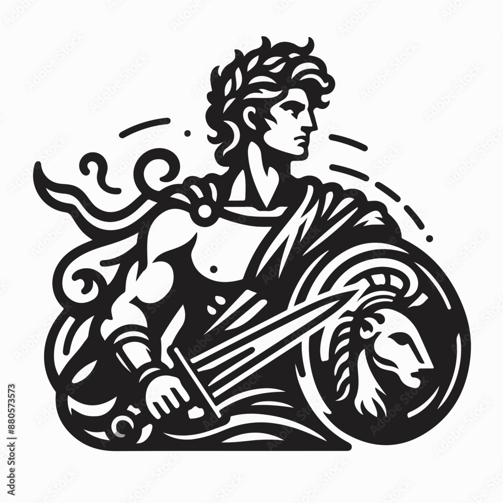 Alexander The Great portrait in line art illustration. Stock Vector ...