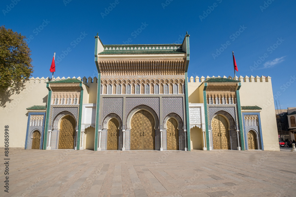 Front view of the entrance to the Royal Palace of Fez in Morocco with ...