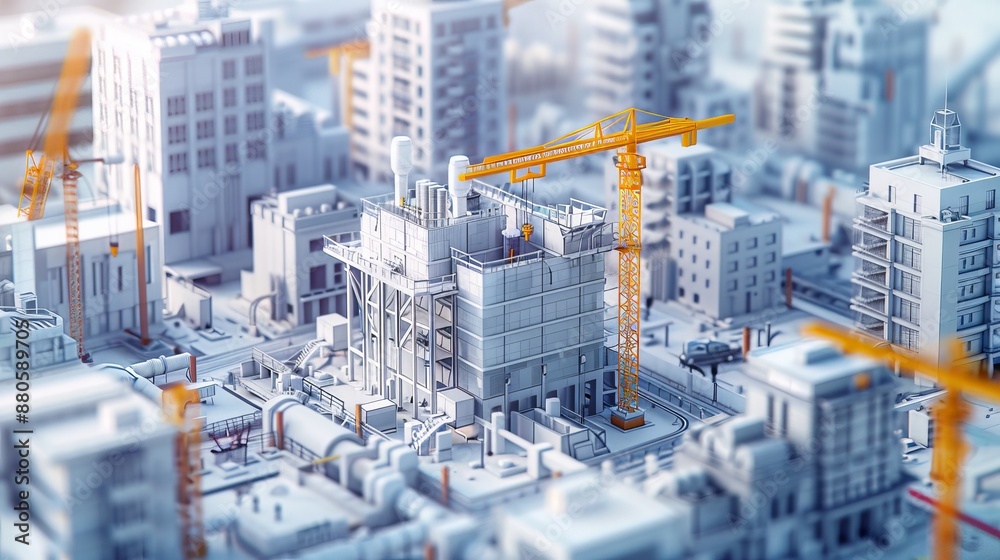 Digital construction site sketch. Building 3D Printing, Building Information Modeling ...