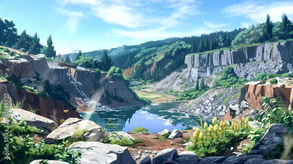 An expansive view of an old mine site, now a testament to nature's ...