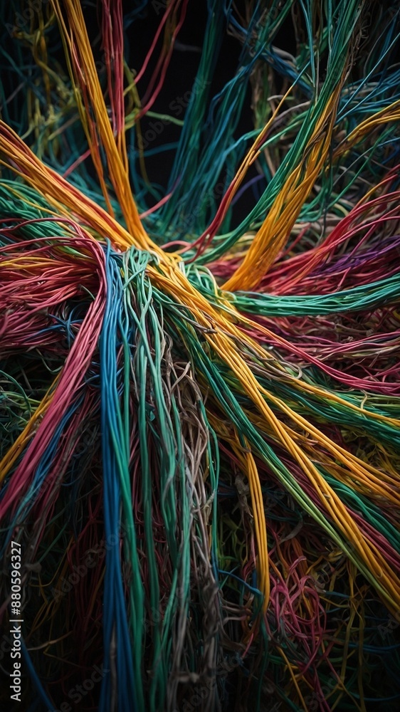 Bunch of colorful electrical wires laying next to each other on black ...