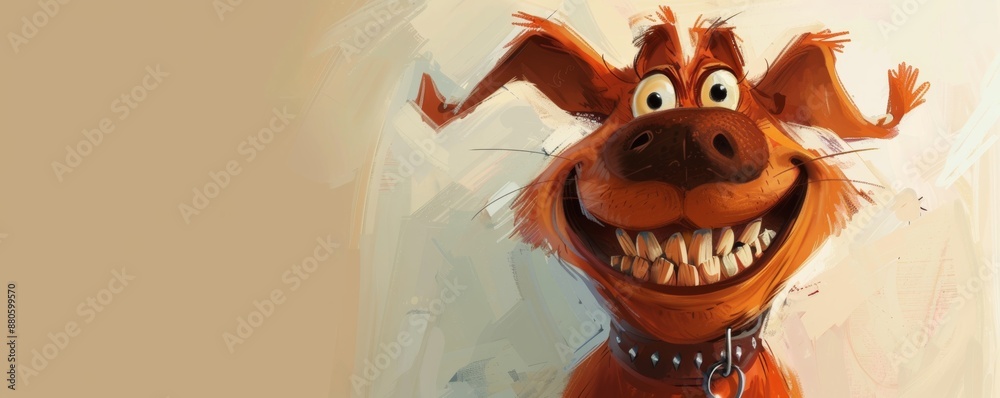Cartoon illustration of a happy, goofy dog smiling and showing its ...