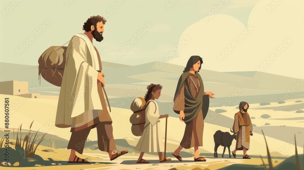 Genesis : Jacob Flees Laban , Biblical Illustration of Jacob and Family ...