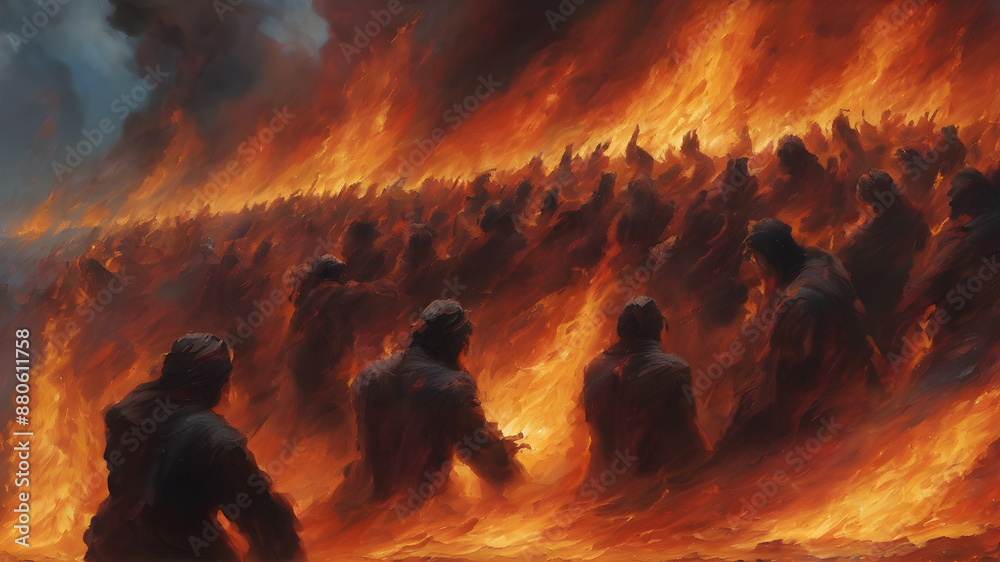 A painting of hell of suffering and eternal damnation. partially submerged screaming men, AI ...