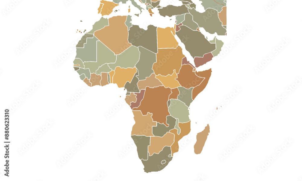 Political map of Africa isolated .vintage color style. for website ...