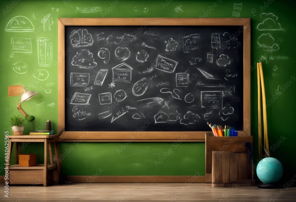 school doodle concept chalkboard green childhood success education ...