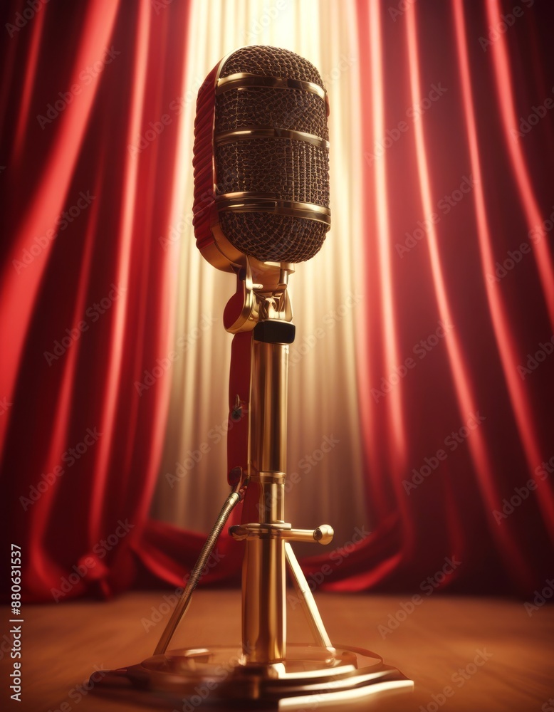 red vintage render golden curtain 3d shine illustration backdrop ...