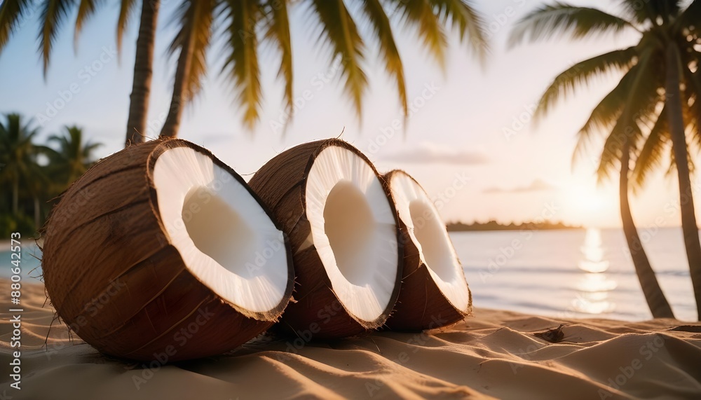 Coconut backdrop, juicy coconuts on a simple background with copy space ...