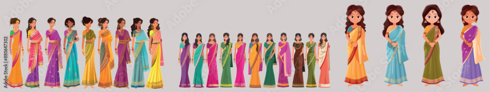 A beautiful young Indian woman wearing a saree isolated on a white ...