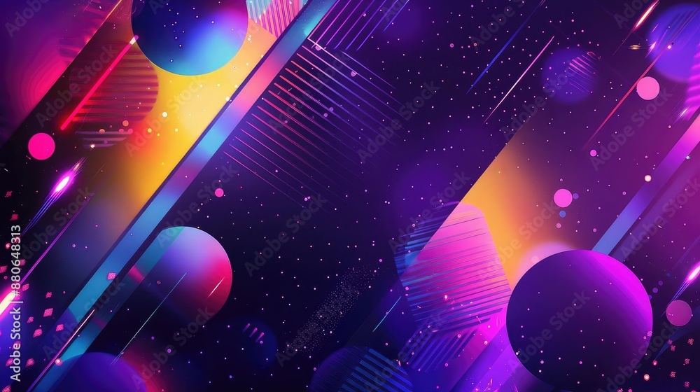 Create a retro futurism background with glowing neon shapes and vibrant ...
