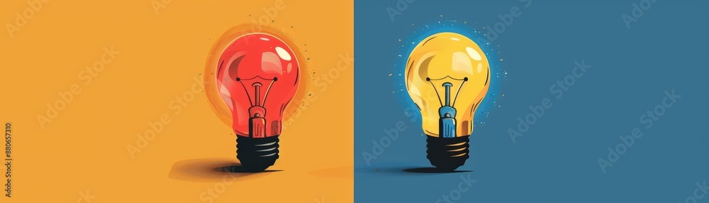 idea bulb flat design front view innovation cartoon drawing Split ...