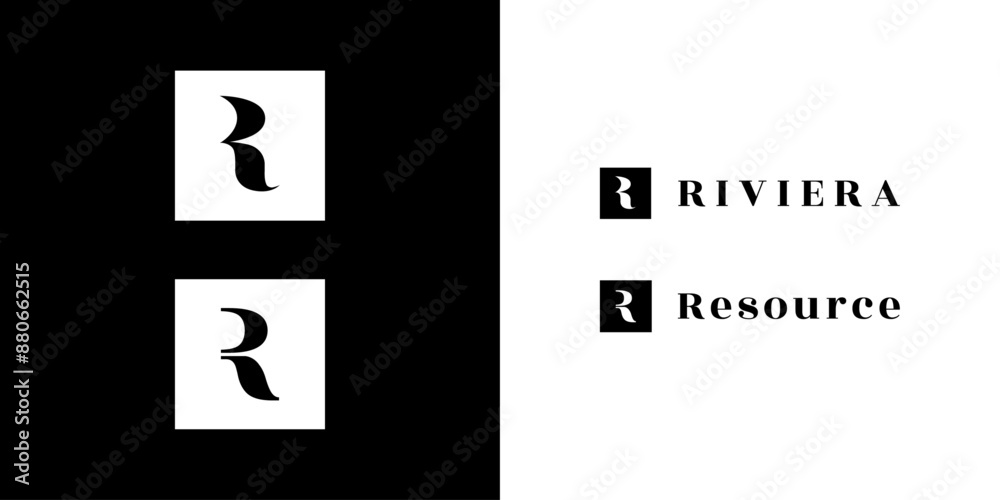 R logo design with R shape curves inserted in a square. Elegant, modern ...