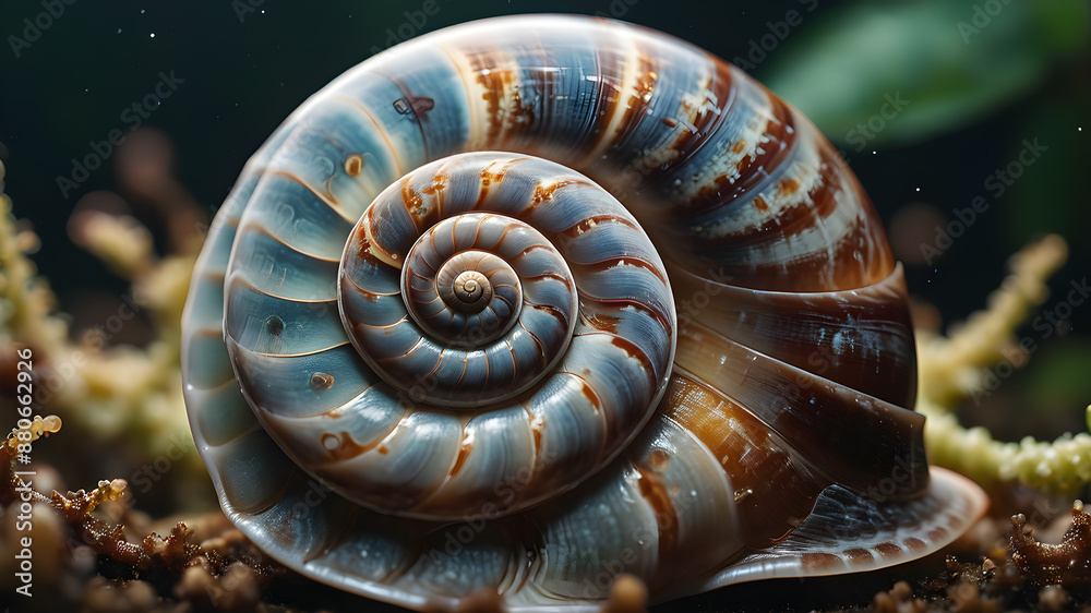 Fibonacci spiral. Close-up snail shell in the form of a fibonacci ...