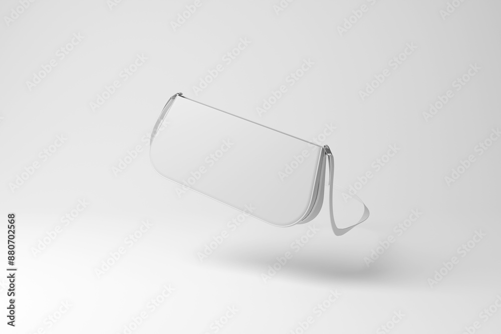 Poster White female handbag floating in mid air on white background in ...