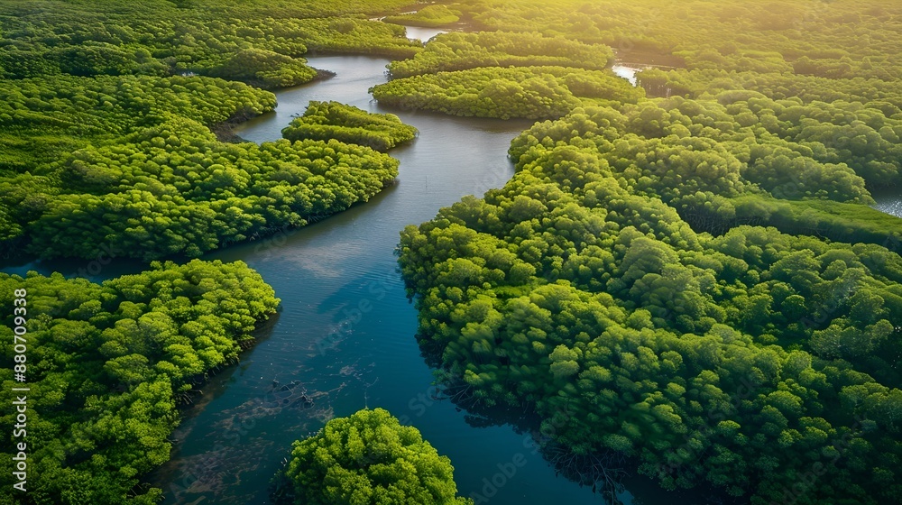 Birds Eye Mangrove Forest View, bird's eye view, vibrant greenery, vast ...