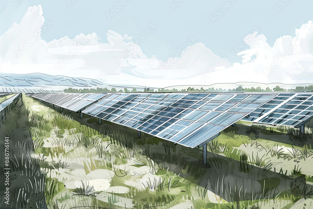 A conceptual illustration of a large-scale solar panel farm project ...