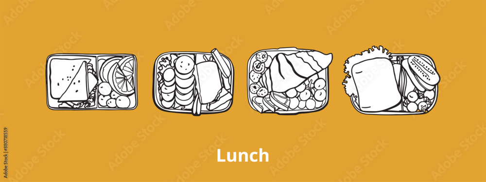 Hand drawn isolated vector set of business lunch. Draw. Template for ...