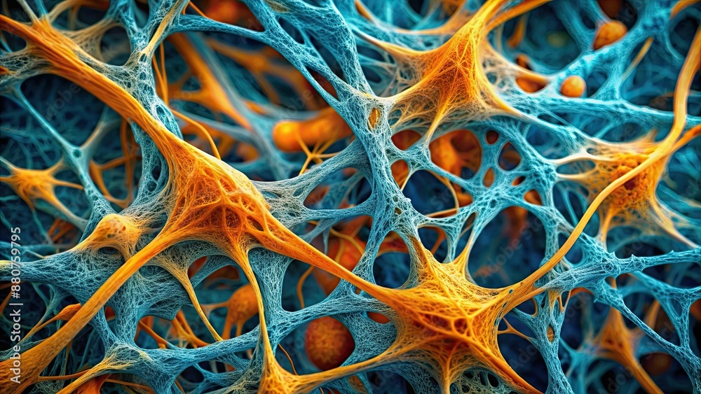 Microscopic structure fibrous connective tissue Intertwined spongy blue ...