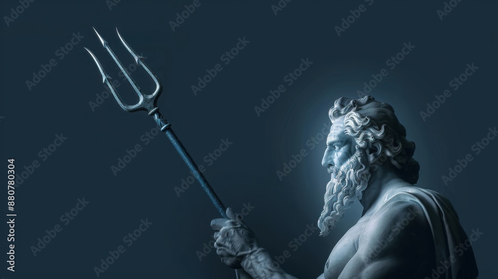 Minimalist portrait of Poseidon, god of the sea, holding a trident in a ...