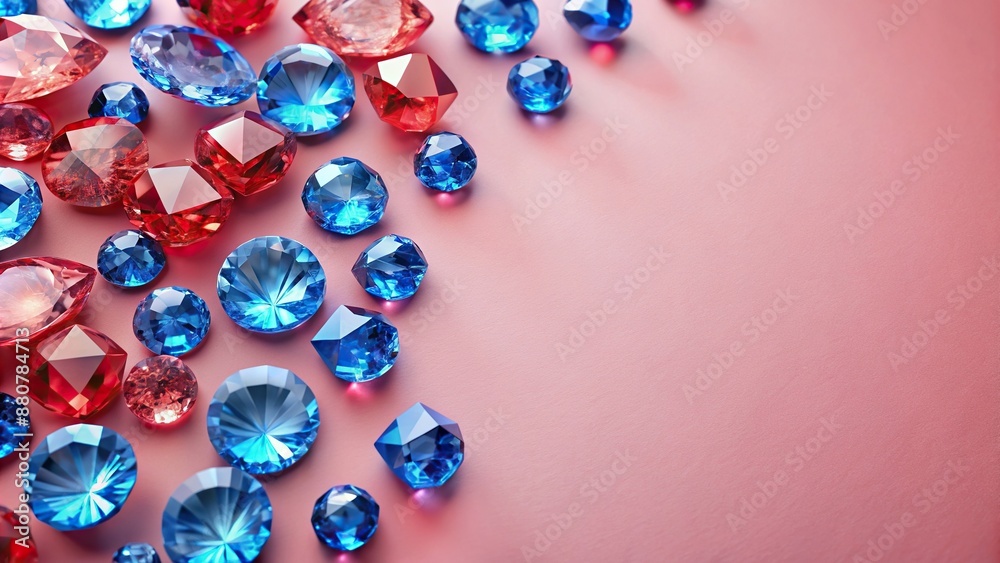 Blue and red diamonds on left border isolated soft pink backdrop ...